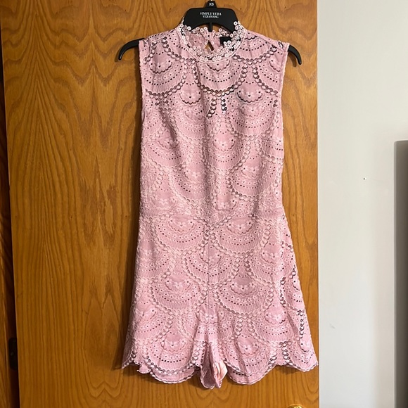 Pants & Jumpsuits | Pink Open Back Boutique Lace Romper | Poshmark